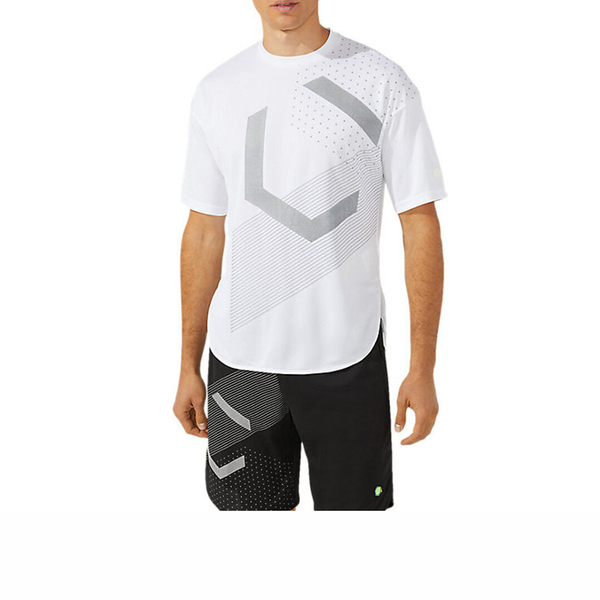 博客來-Asics [2033A824-100] 男 短袖 上衣 T恤 亞洲版型 運動 訓練 慢跑 休閒 反光 透氣 白