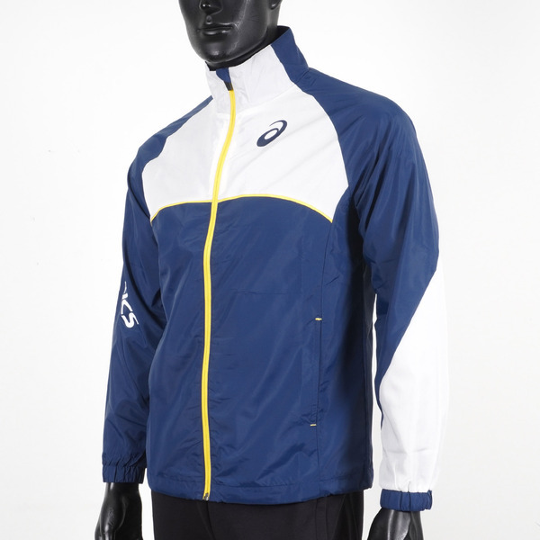 博客來-Asics [2033B282-400] 男 平織 外套 運動 訓練 慢跑 休閒 高領 縮口 透氣 亞瑟士 藍白 L 深藍/白