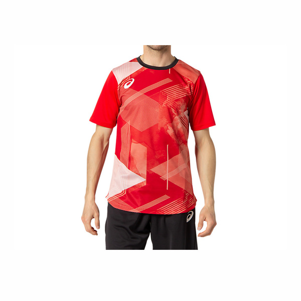 博客來-Asics [2051A148-600] 男 排球 短袖 上衣 亞洲版 專業款 吸濕 排汗 運動 訓練 亞瑟士 紅
