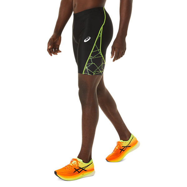 博客來-Asics [2091A550-002] 男 緊身褲 田徑 運動 路跑 馬拉松 彈性 貼合 包覆 抽繩 亞瑟士 黑綠