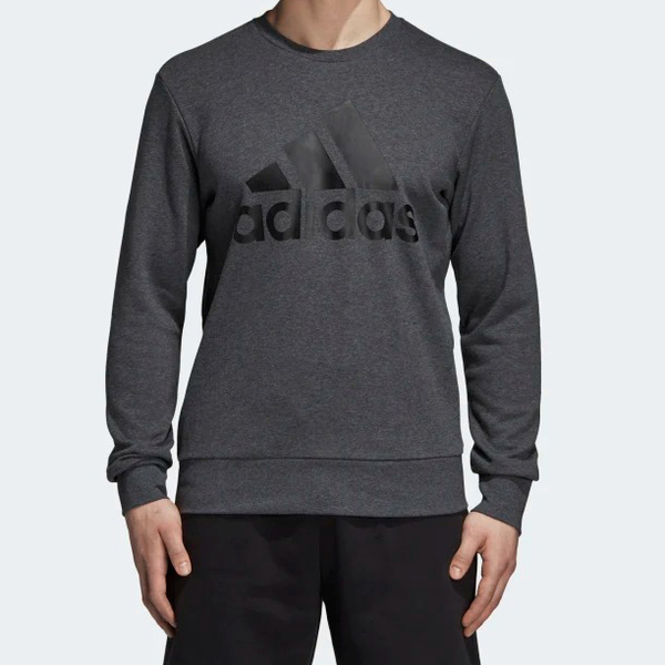 博客來-Adidas ESS LOGO CREW [CZ7538] 男款 運動 休閒 棉質 長袖 上衣 大學T 愛迪達 灰黑 S 灰/黑
