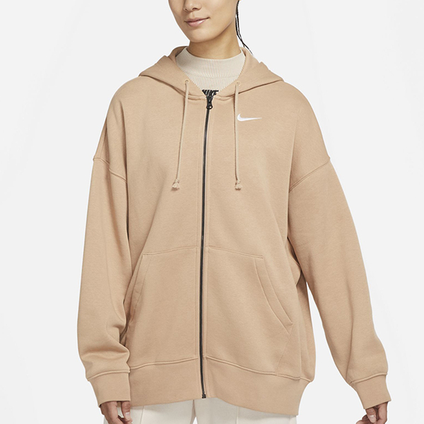 博客來-Nike W NSW ESSNTL CLCTN FLC OOS FZ [DD5635-200] 女 連帽外套 寬鬆 奶茶