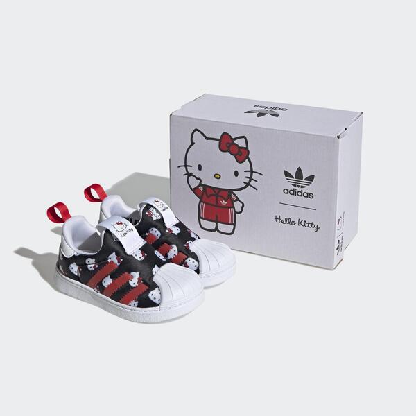 博客來-Adidas Superstar 360 I [GY9214] 小童 嬰兒鞋 襪套 Hello Kitty 聯名 黑紅