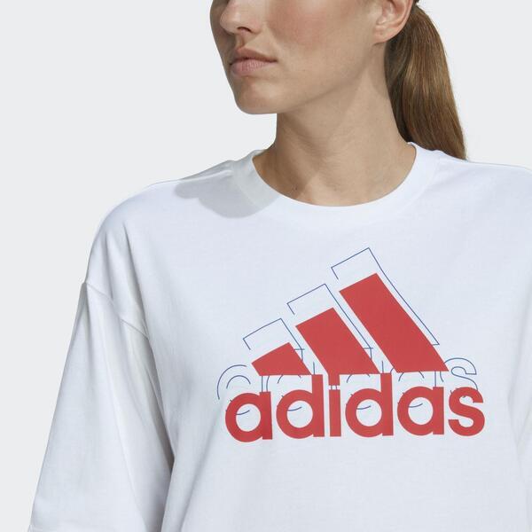 博客來-Adidas W Bluv Q3 T G [HL4425] 女 短袖 上衣 T恤 運動 休閒 舒適 棉質 愛迪達 白 紅