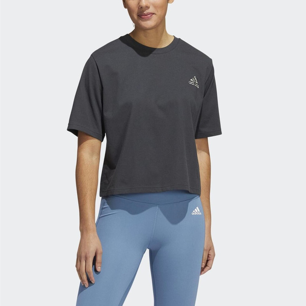 博客來-Adidas W Hybr G Crop T [HP1028] 女 短袖 上衣 T恤 運動 休閒 舒適 愛迪達 深灰