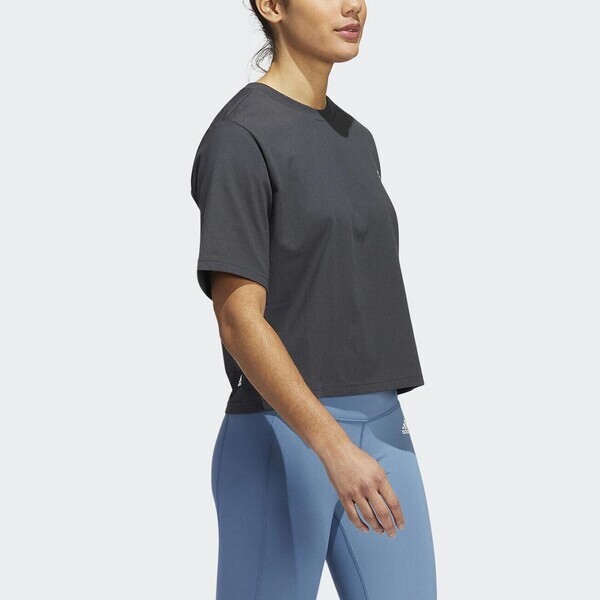 博客來-Adidas W Hybr G Crop T [HP1028] 女 短袖 上衣 T恤 運動 休閒 舒適 愛迪達 深灰