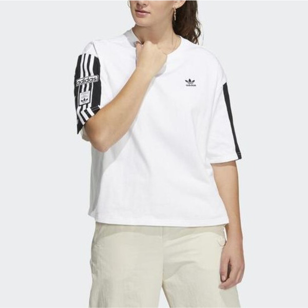 博客來-Adidas Adibreak Tee Ss [HY4263] 女 短袖上衣 T恤 運動 休閒 棉質 舒適 亞洲版 白黑