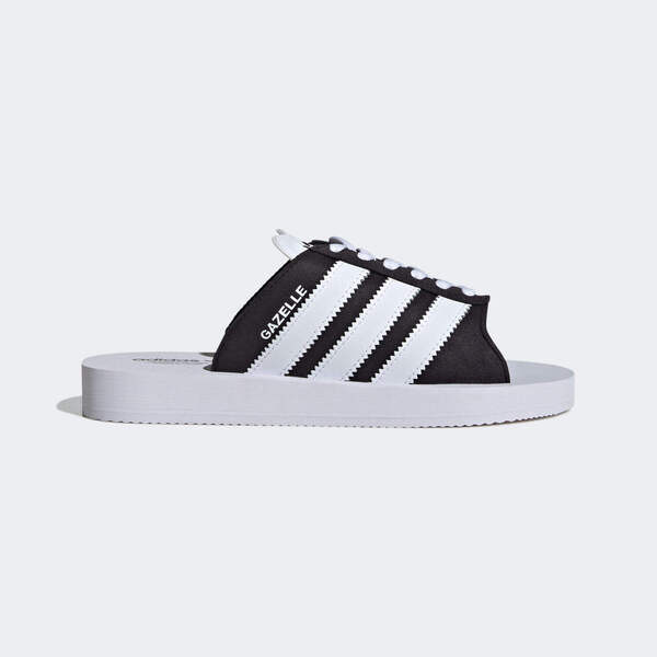 博客來-Adidas Gazelle Beach W [JQ7421] 女 涼拖鞋 運動 經典 綁帶 海灘 三葉草 黑白