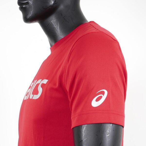 博客來-Asics [K31415-23] 男 短袖上衣 T恤 基本款 大LOGO 運動 健身 訓練 排汗 抗UV 亞瑟士 紅