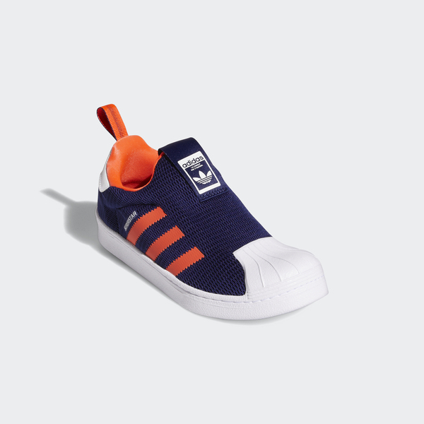 博客來-Adidas Superstar 360 C [Q46311] 中童鞋 運動 休閒 保護 易穿脫 彈性 愛迪達 深藍 橘